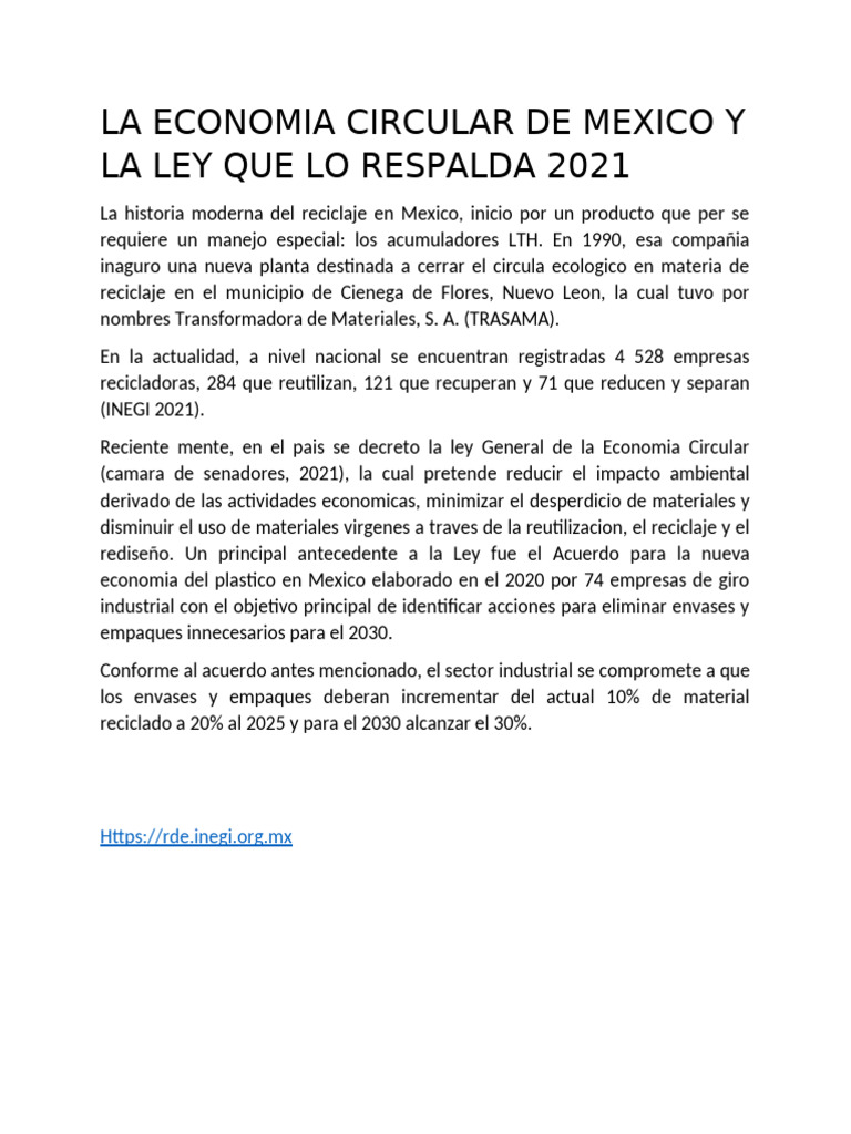 La Economia Circular de Mexico y La Ley Que Lo Respalda 2021 | PDF