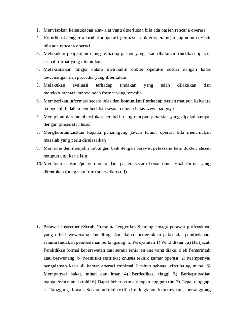 Uraian tugas PP kamar operasi | PDF