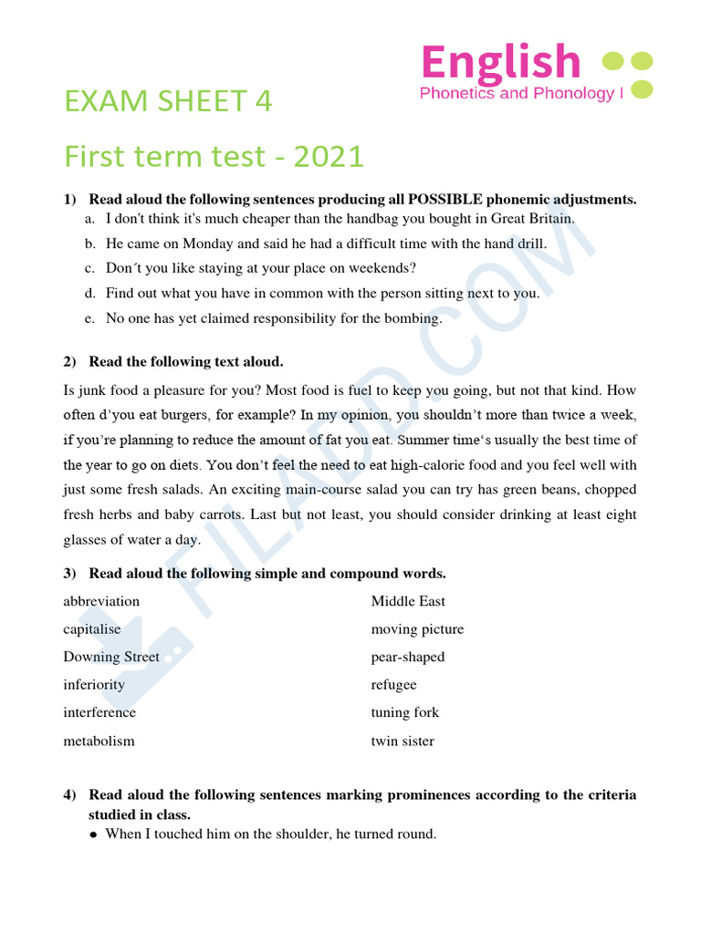 Exam sheet 4 | PDF