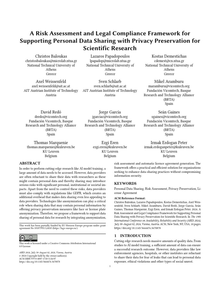 A Risk Assessment and Legal Compliance Framework For Supporting ...