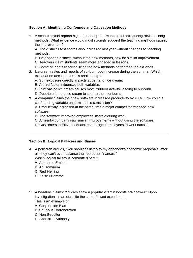 Critical and Creative Thinking Practice Test | PDF | Fallacy ...