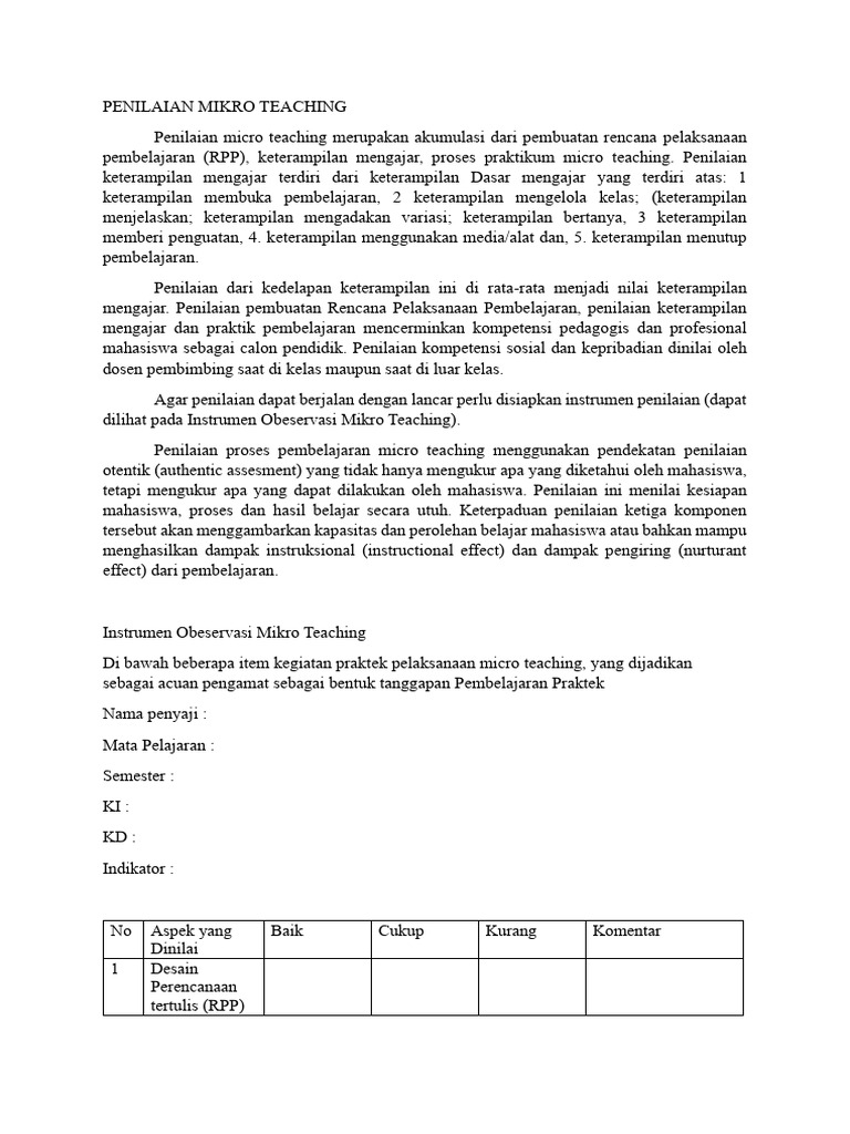 Penilaian Keterampilan Micro Teaching | PDF