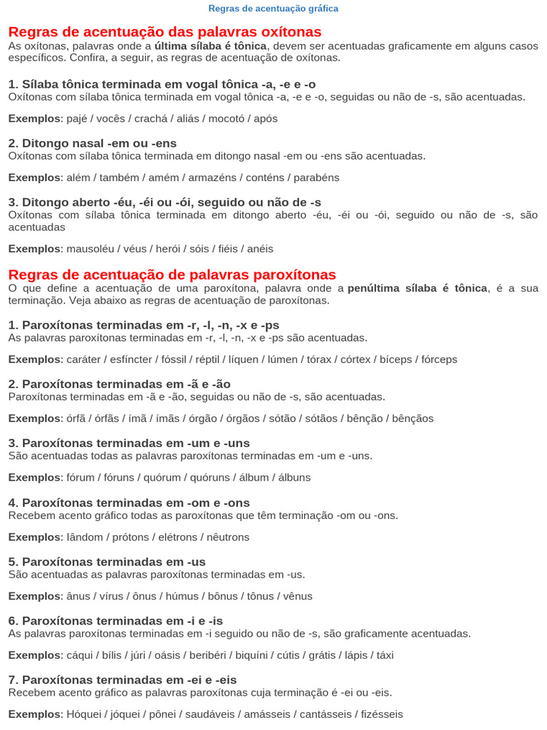 Regras de acentuação das palavras oxítonas | PDF | Estresse ...