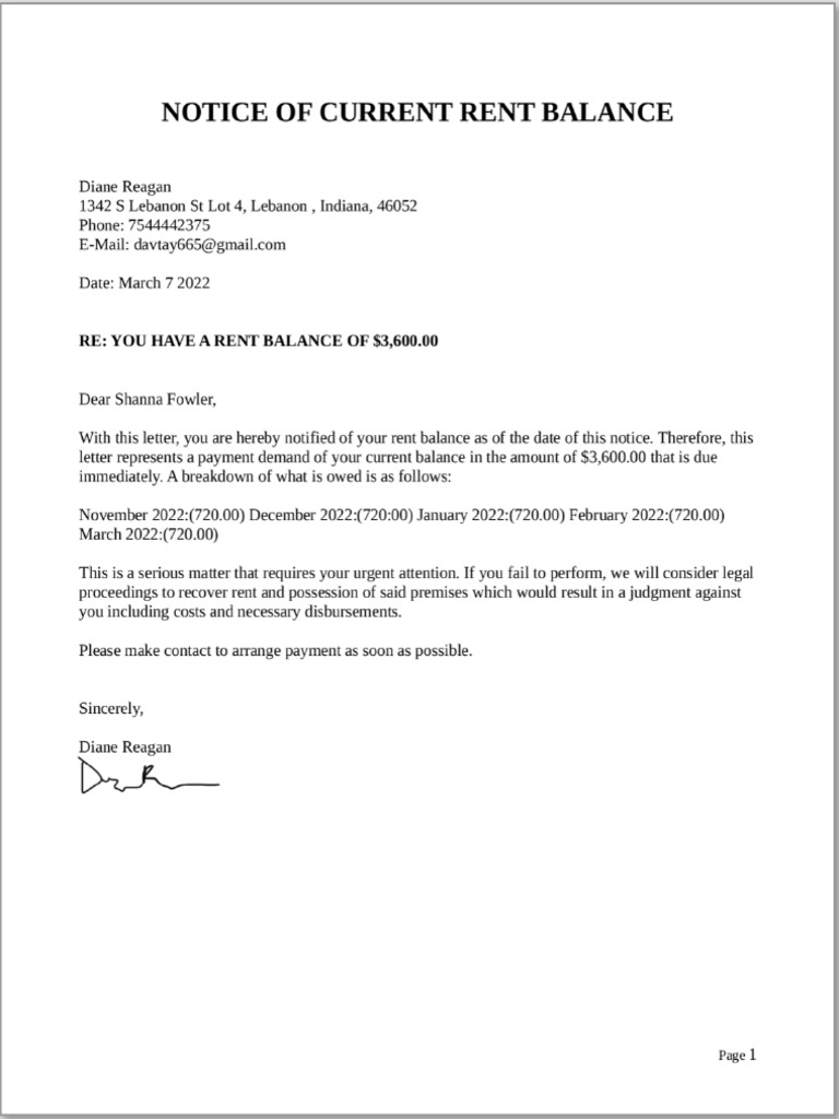 Past Due Rent Balance Notice | PDF