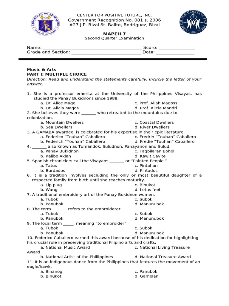 MAPEH 7 Second Quarter Exam | PDF | Adolescence | Conflict Resolution