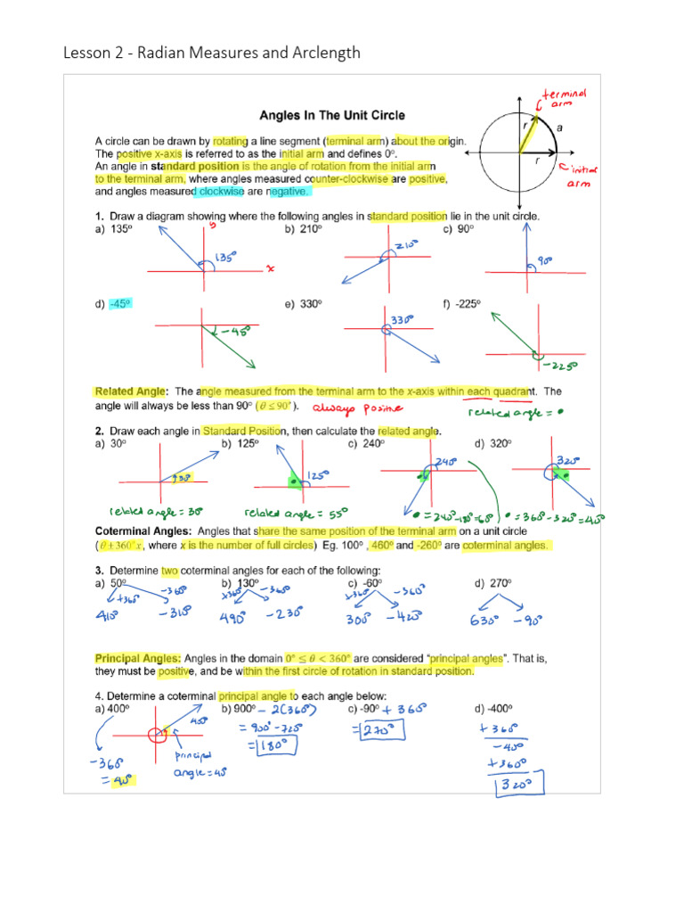G11E - Unit 6 - Lesson 2 - Radian Measures and Arclength | PDF