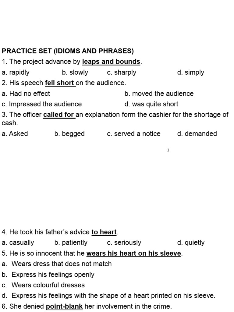 Idioms and Phrases Practice Set FULL 1640314767444 | PDF