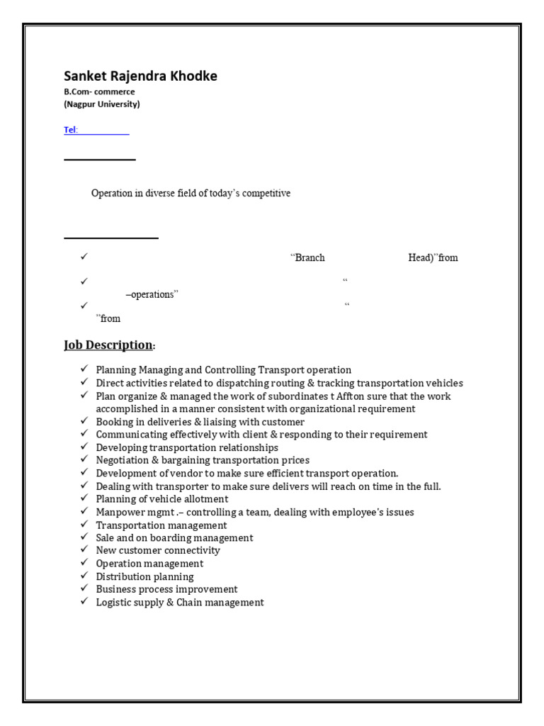 Sanket Rajendra Khodke CV | PDF | Logistics | Business Economics