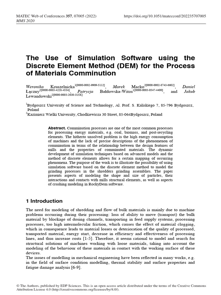 Use of Simulation Software Using Discrete Element Method (DEM) | PDF | Mill (Grinding) | Collision
