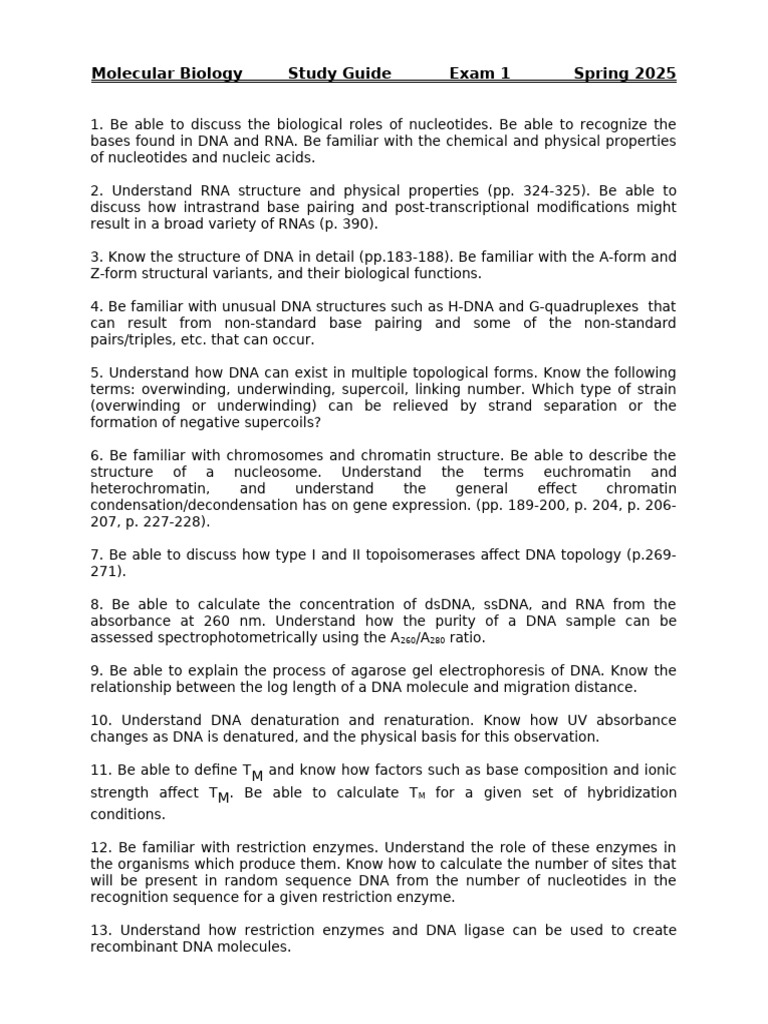 Mol Bio Study Guide 1 S2025 | PDF | Dna Replication | Dna