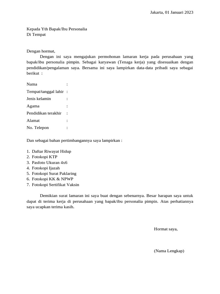 Form Lamaran Kerja simple | PDF