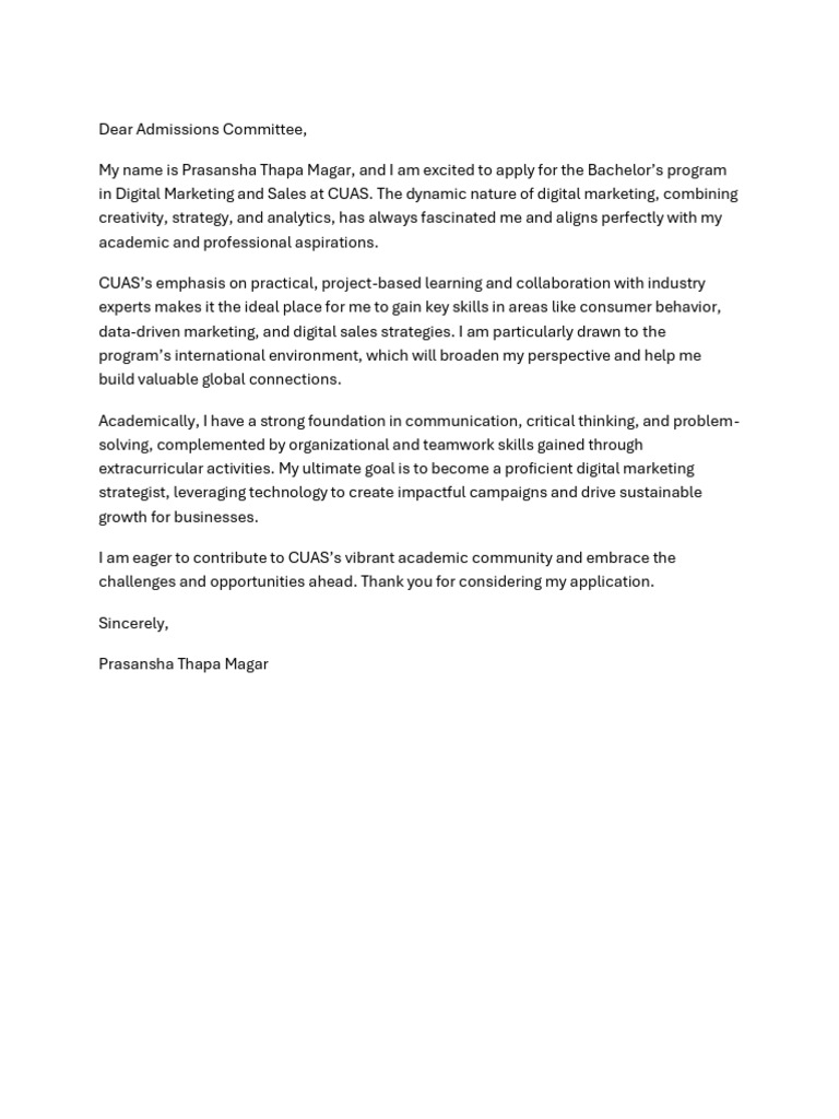 Motivation Letter by Pra Sam Sha | PDF