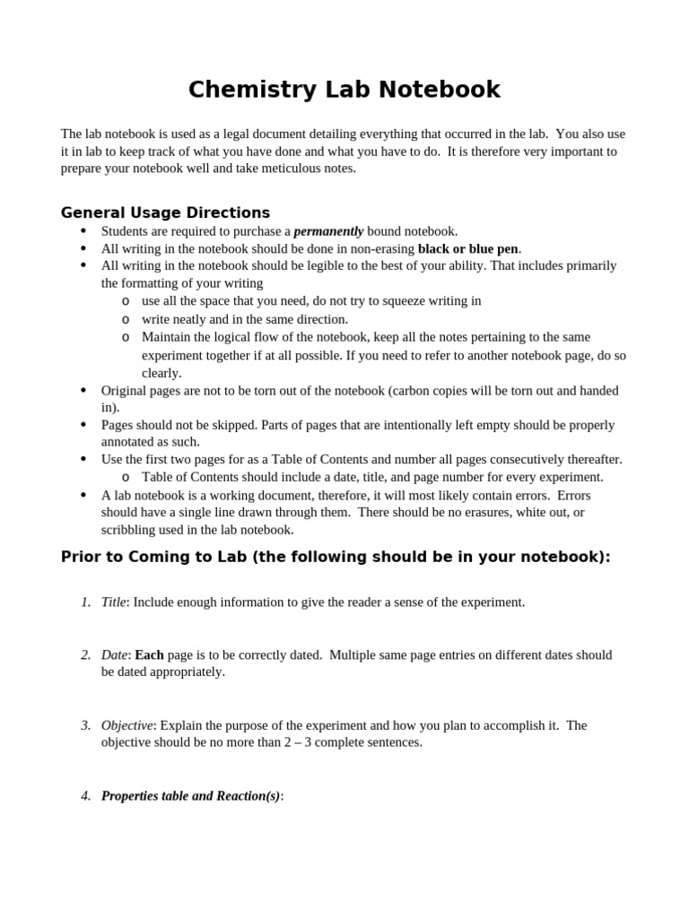 Chemistry Lab Notebook Guide | PDF | Experiment | Standard Deviation