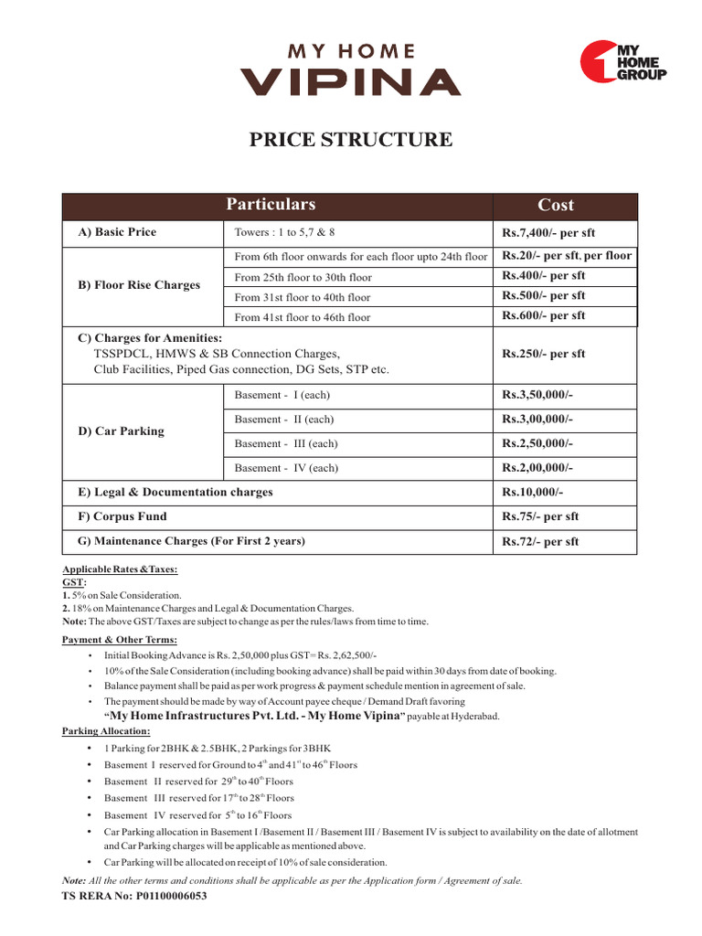 My Home Vipina Price List Jan 2025 | PDF | Payments | Cheque