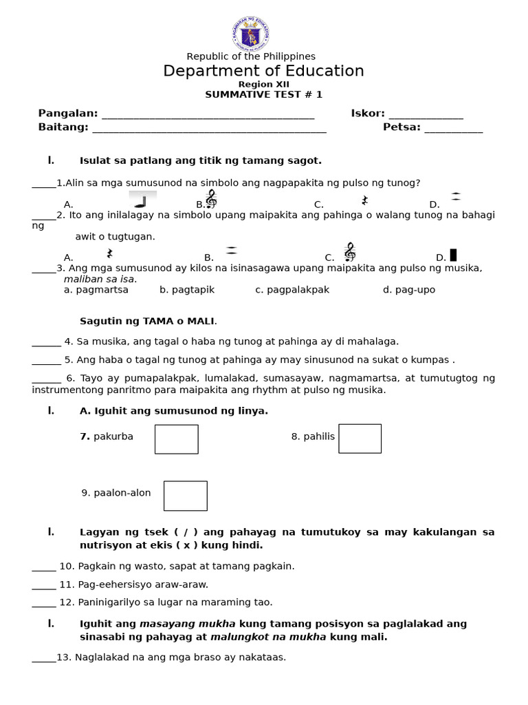 1ST Grading Mapeh | PDF
