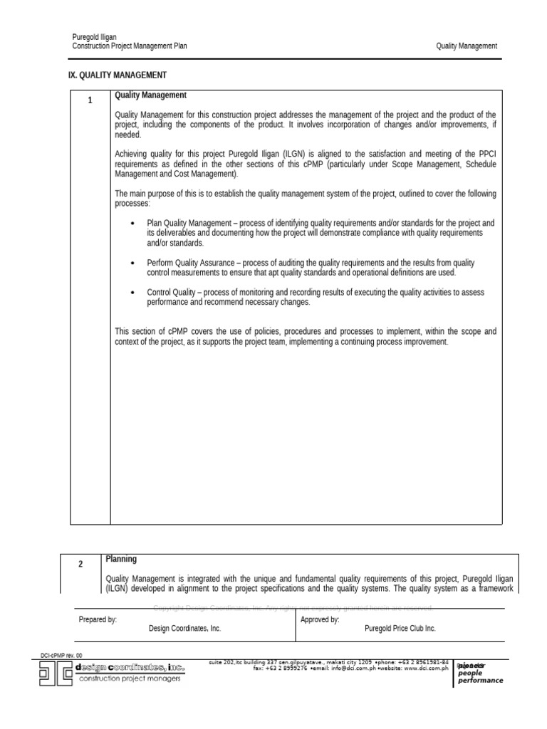 IX. Quality Management Rev.00 | PDF | Quality Assurance | Quality ...