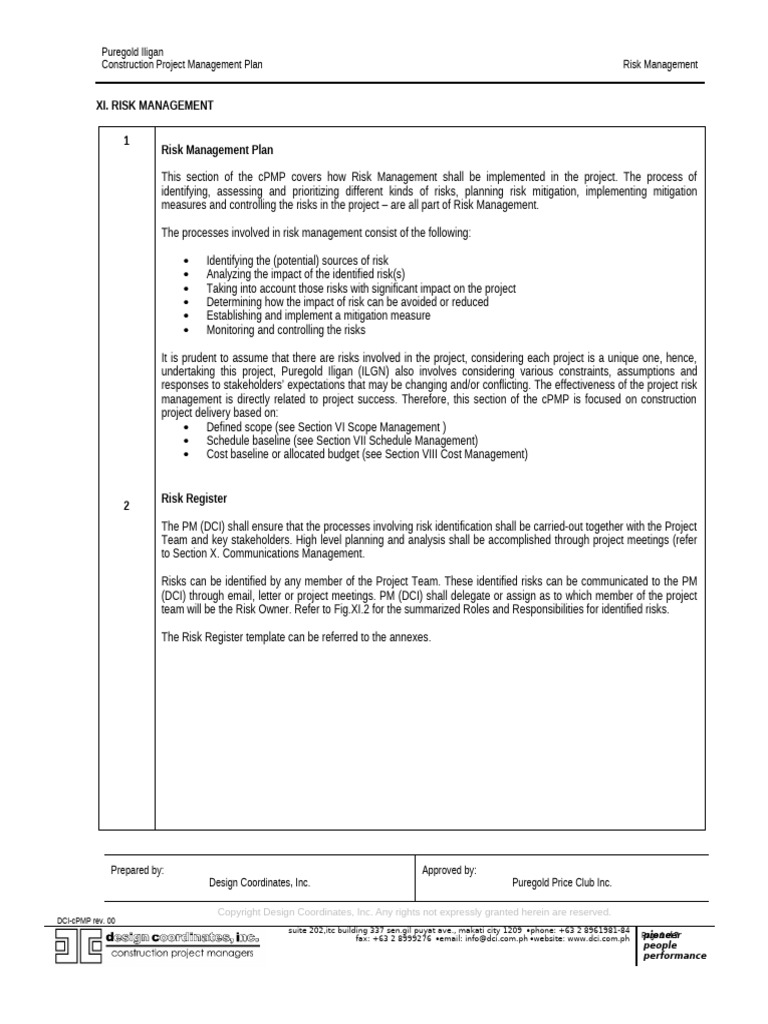 XI. Risk Management Rev.00 | PDF | Risk Management | Risk