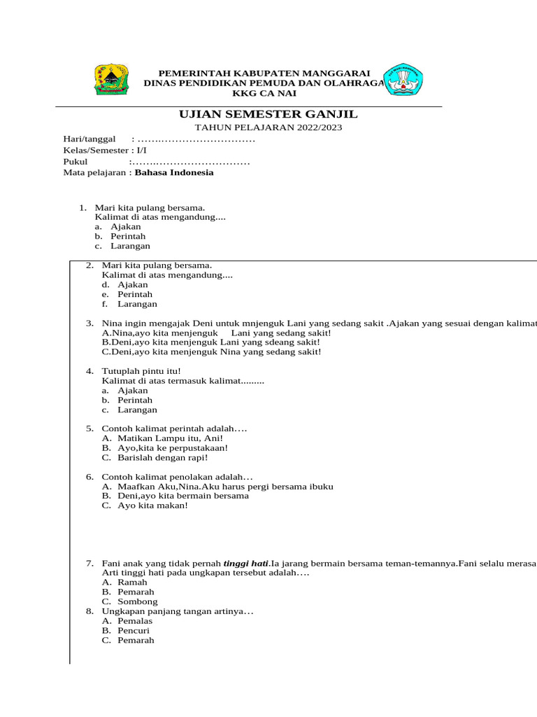 Soal Bindo Kelas 2 | PDF