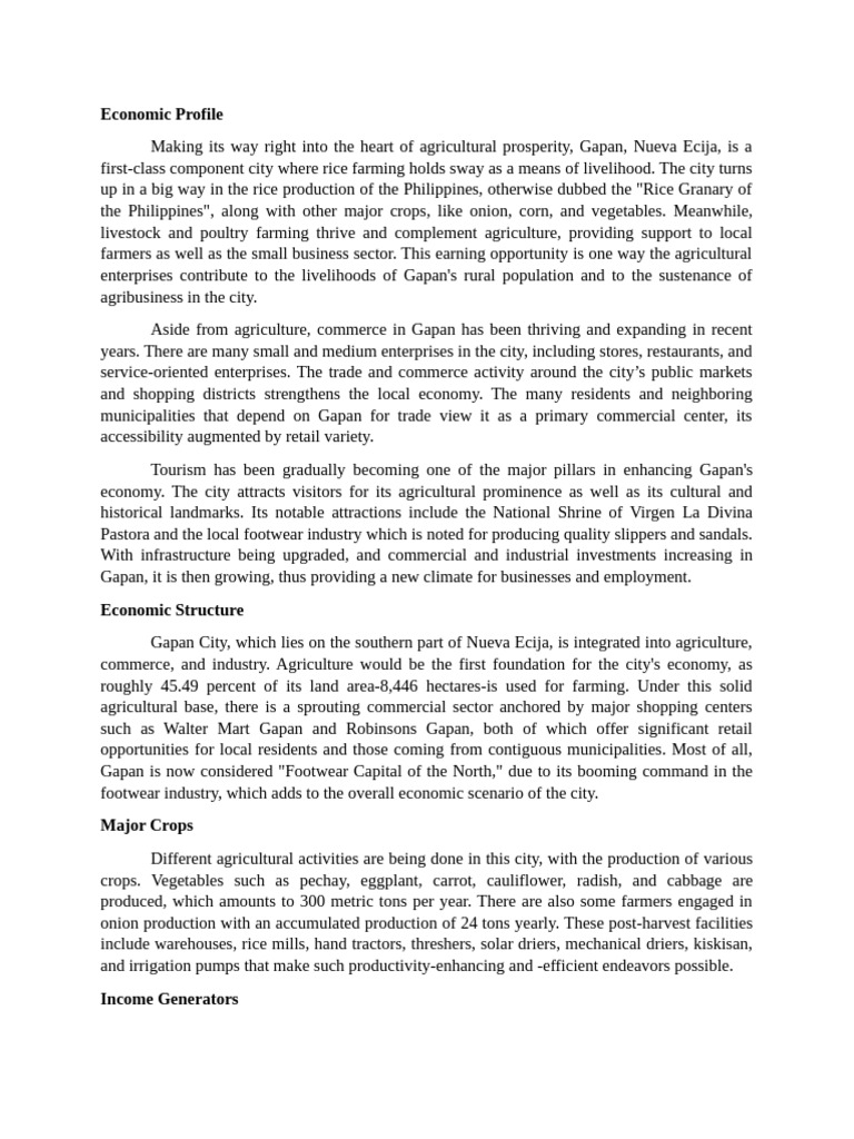 Economic Profile | PDF | Agriculture | Economies