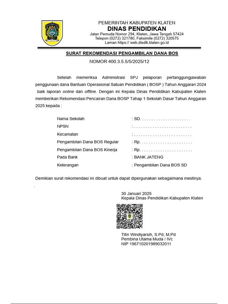 20250130063814SURAT REKOMENDASI PENGAMBILAN DANA BOS SD 2 0 2 5 (1) | PDF