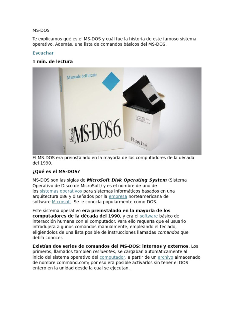 Historia y Comandos Básicos de MS-DOS | PDF | Dos | Archivo de computadora
