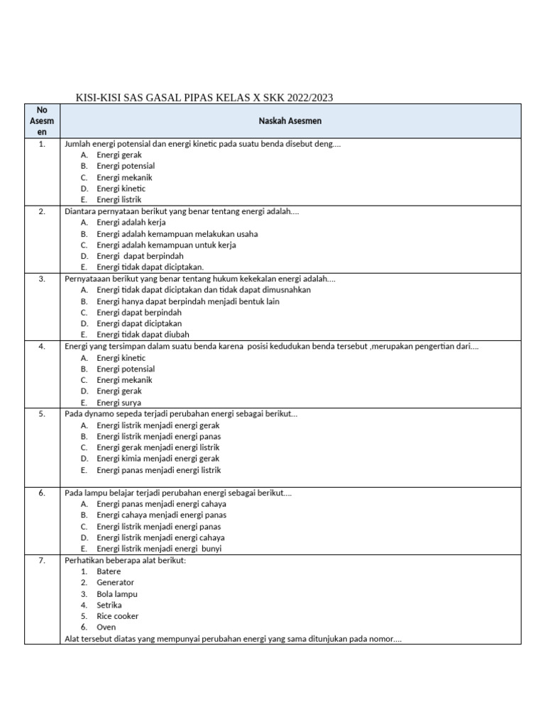 soal bab 3 energi dan perubahannya | PDF