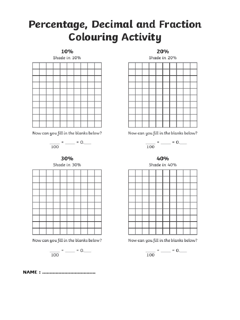 WORKSHEET P4 (percentage, decimal, and fraction) | PDF