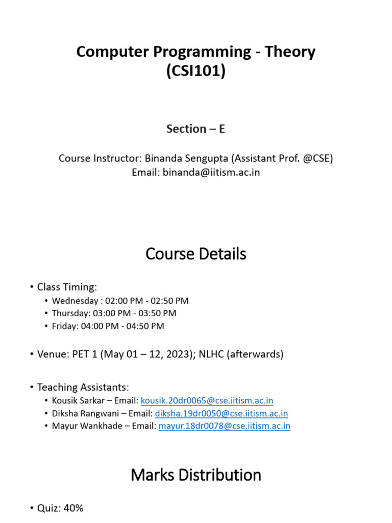 Computer Programming Course Details | PDF