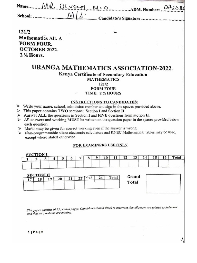 FORM FOUR PP2_1667417958 | PDF