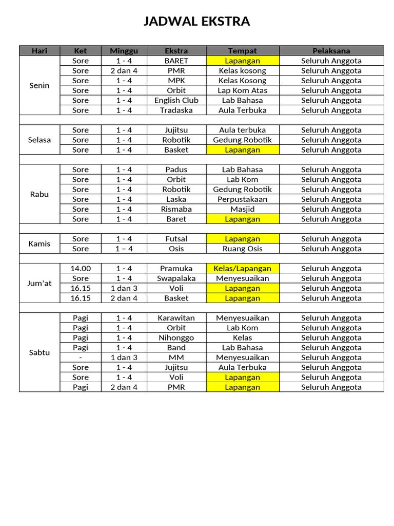 Jadwal Ekstra Fixs | PDF