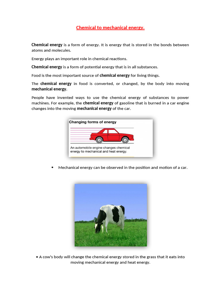 Chemical to Mechanical Energy Explained | PDF | Potential Energy ...