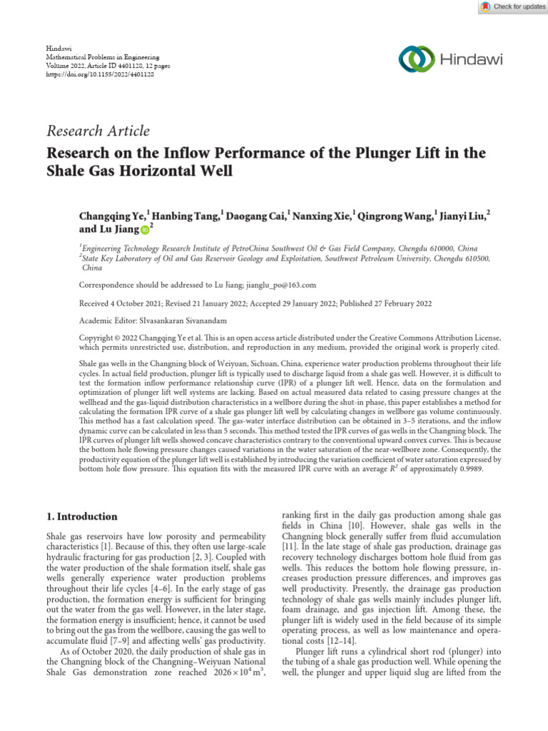 Plunger Lift in The Shale Gas Horizontal Well | PDF | Gases | Lift (Force)