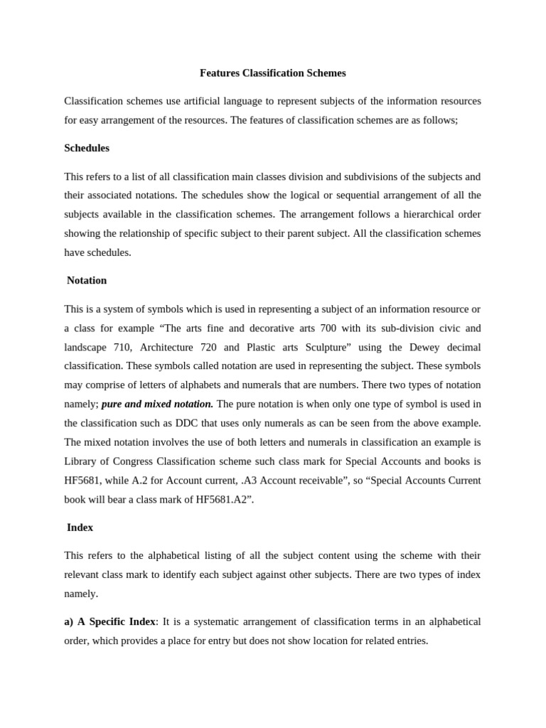 Key Features of Classification Schemes | PDF