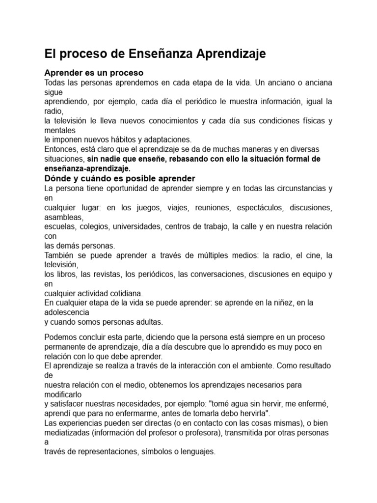 El Proceso de Ense-Anza Aprendizaje | PDF | Aprendizaje | Enseñando