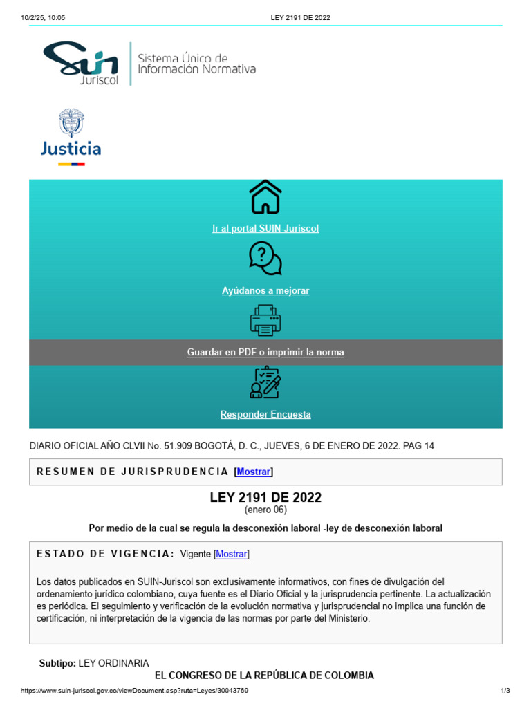 Ley 2191 de 2022 | PDF | Derecho laboral | Justicia