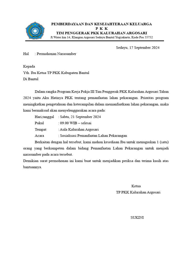 Surat Permohonan Narsum | PDF