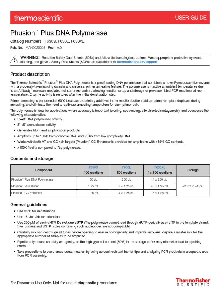 MAN0025053 Phusion Plus UG | PDF | Polymerase Chain Reaction | Primer ...