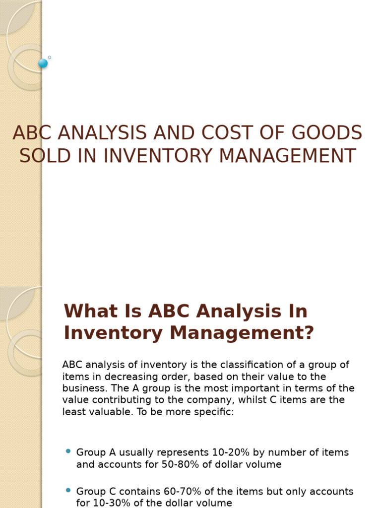 ABC ANALYSIS AND COST OF GOODS SOLD IN INVENTORY MANAGEMENT | PDF ...