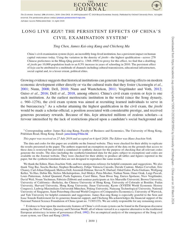 Long-Lasting Impact of Keju in China | PDF | Errors And Residuals ...