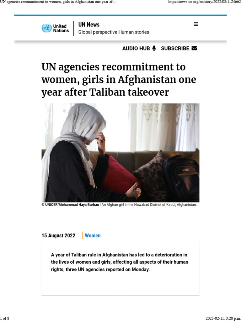 UN Agencies Recommitment To Women, Girls in Afghanistan One Year After ...