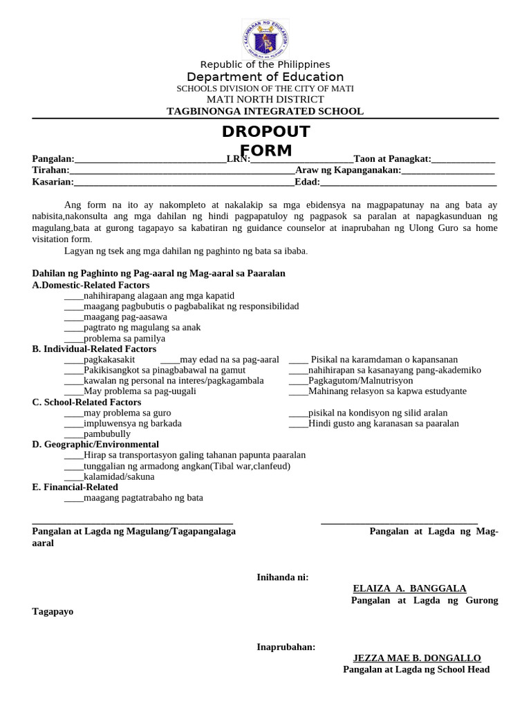 633398242-DROPOUT-FORM-2023 | PDF