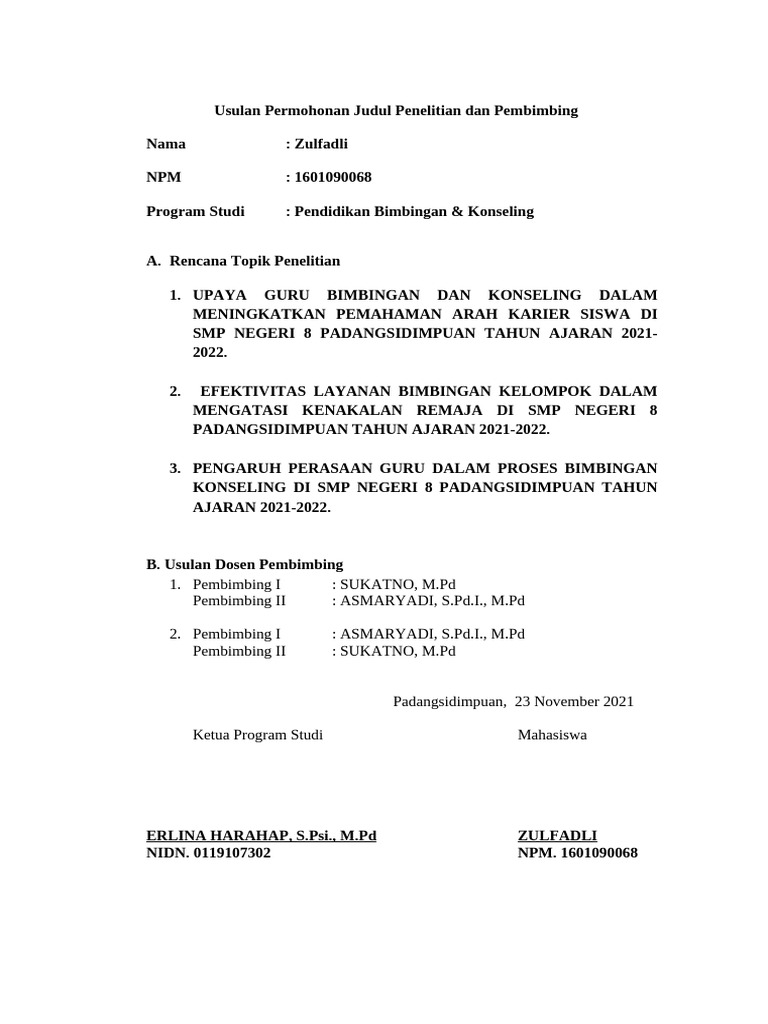 Usulan Permohonan Judul | PDF