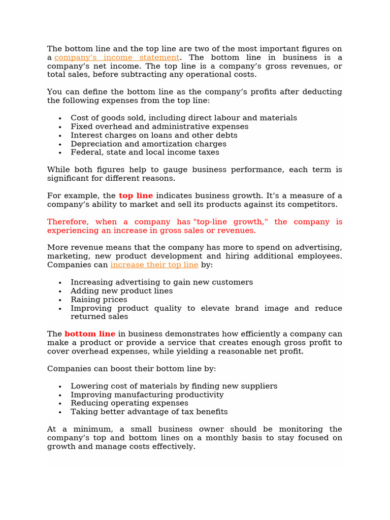 The Bottom Line and The Top Line | PDF | Net Income | Economics