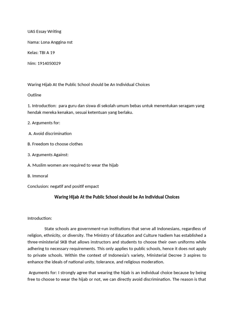 UAS Essay Writing Lona Anggina NST | PDF | Hijab | Religious Faiths