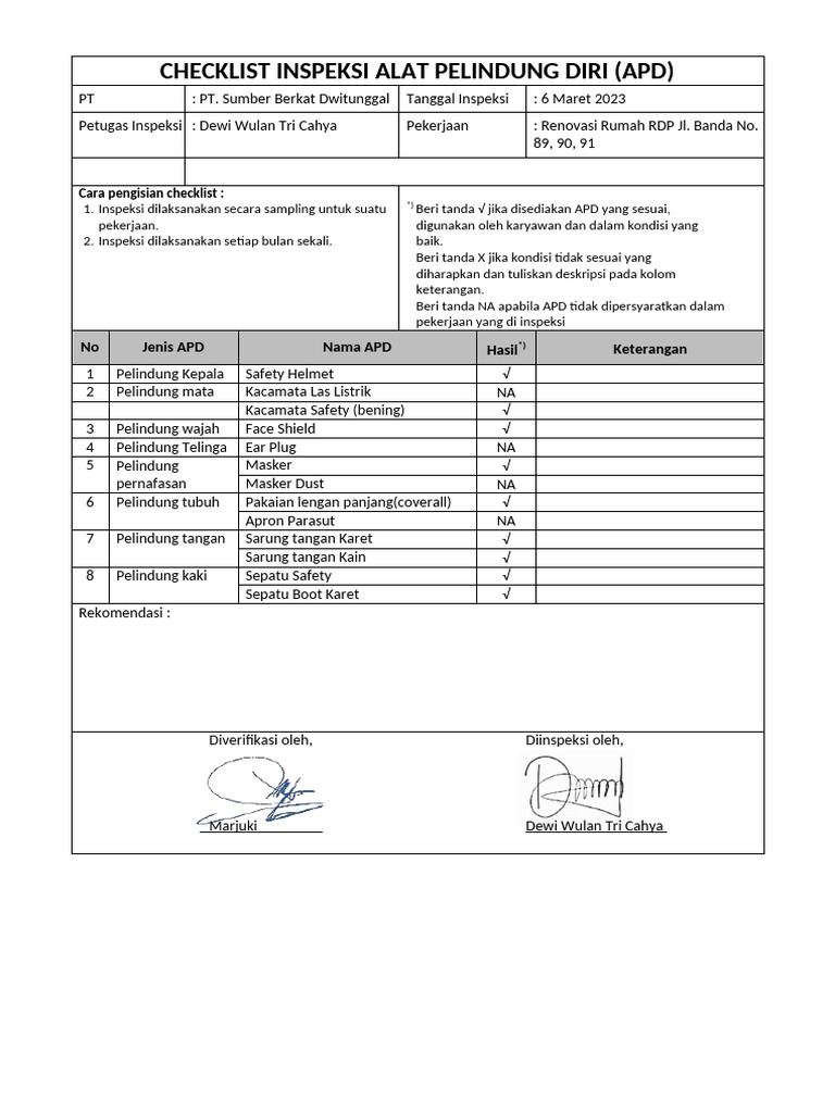 Checklist Apd | PDF