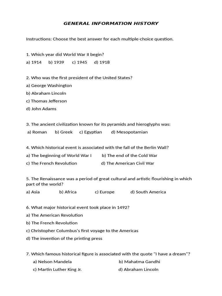 Historical Quiz: Key Events & Figures | PDF