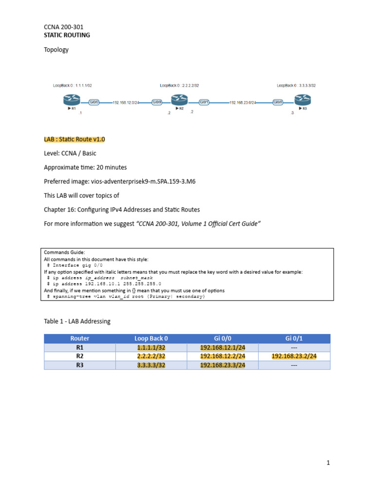 CCNA Workbook Static Routing v1.0 | PDF | Cisco Certifications | Ip Address