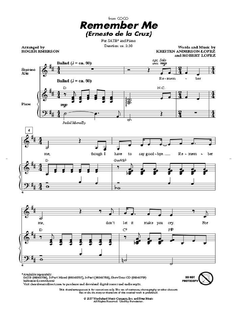 Recuérdame Coco - SATB | PDF