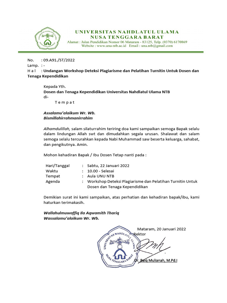 Surat Tugas Workshop | PDF