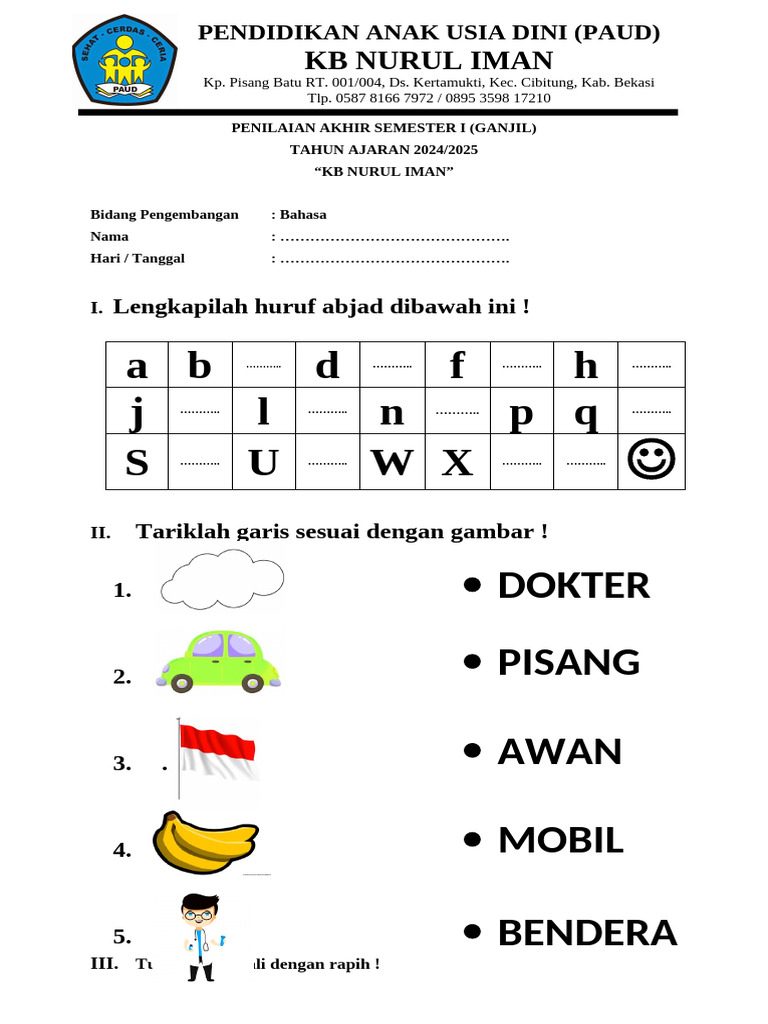 Penilaian PAUD KB Nurul Iman 2024/2025 | PDF
